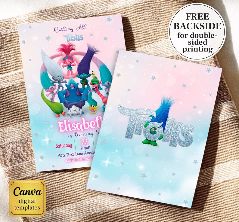 Editable Trolls Birthday Invitation, Girl Party (digital Download ...