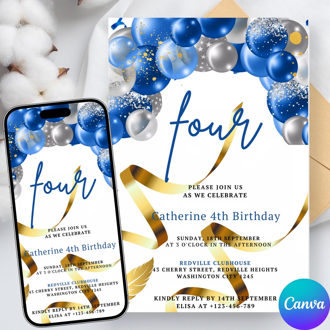 Editable Balloons Invitation, Printable Blue Balloon Celebration ...