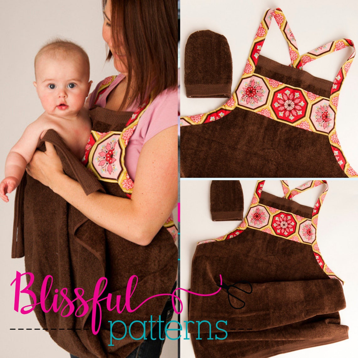 PDF SEWING PATTERN - Baby Bath Apron Towel and Mitt - by ...