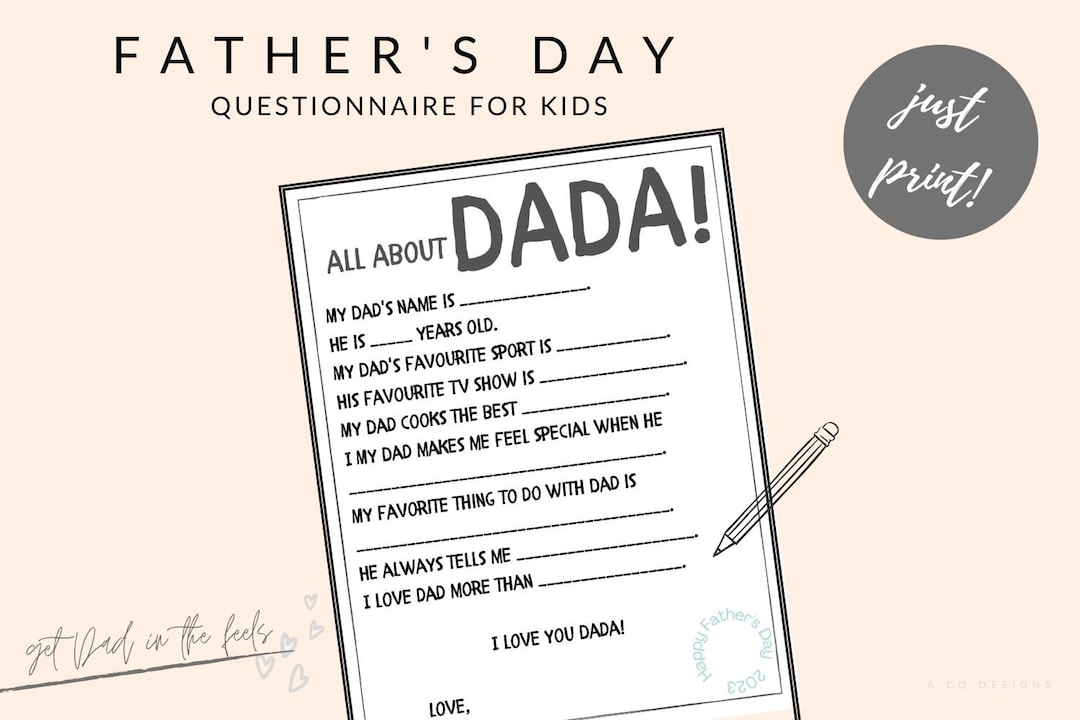 Father's Day Questionnaire for Kids - Stylish, Minimal, Chic - Etsy