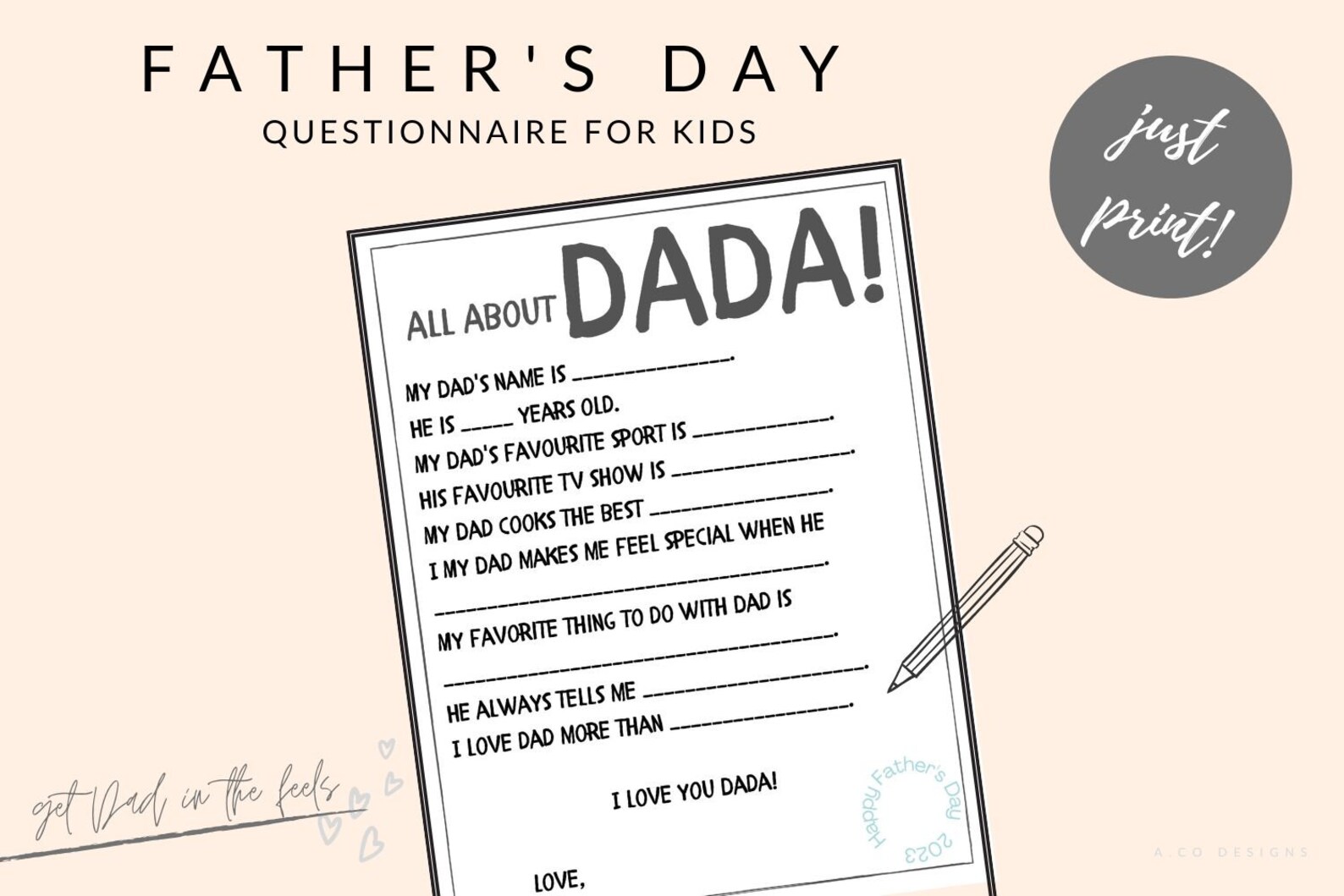 Father's Day Questionnaire for Kids Stylish Minimal - Etsy