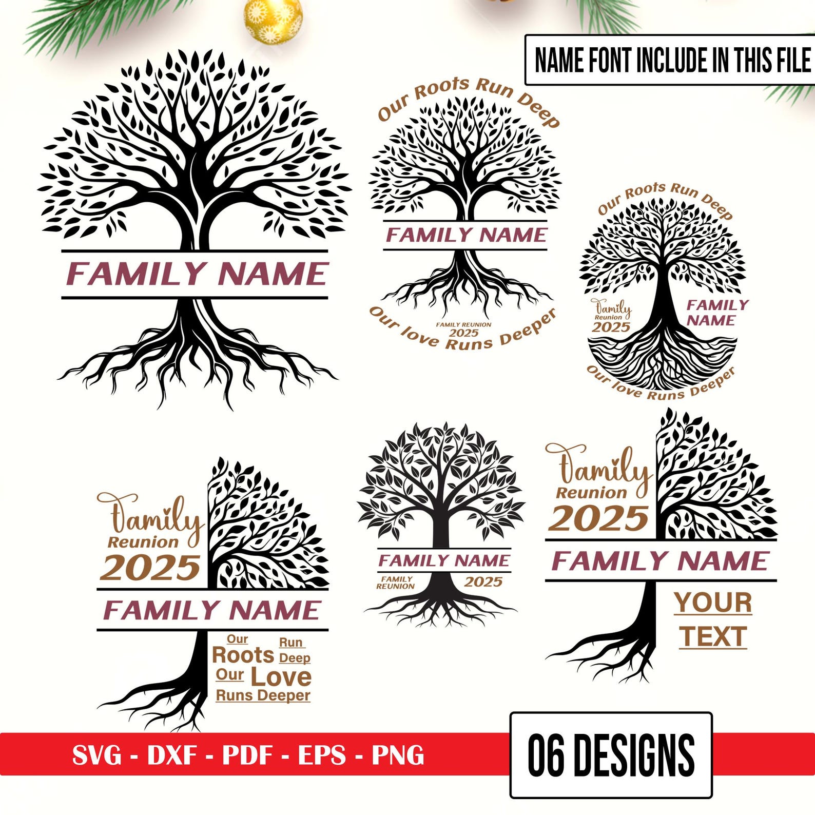 Family Reunion Tree SVG: Editable Name, Our Roots Run Deep (digital ...