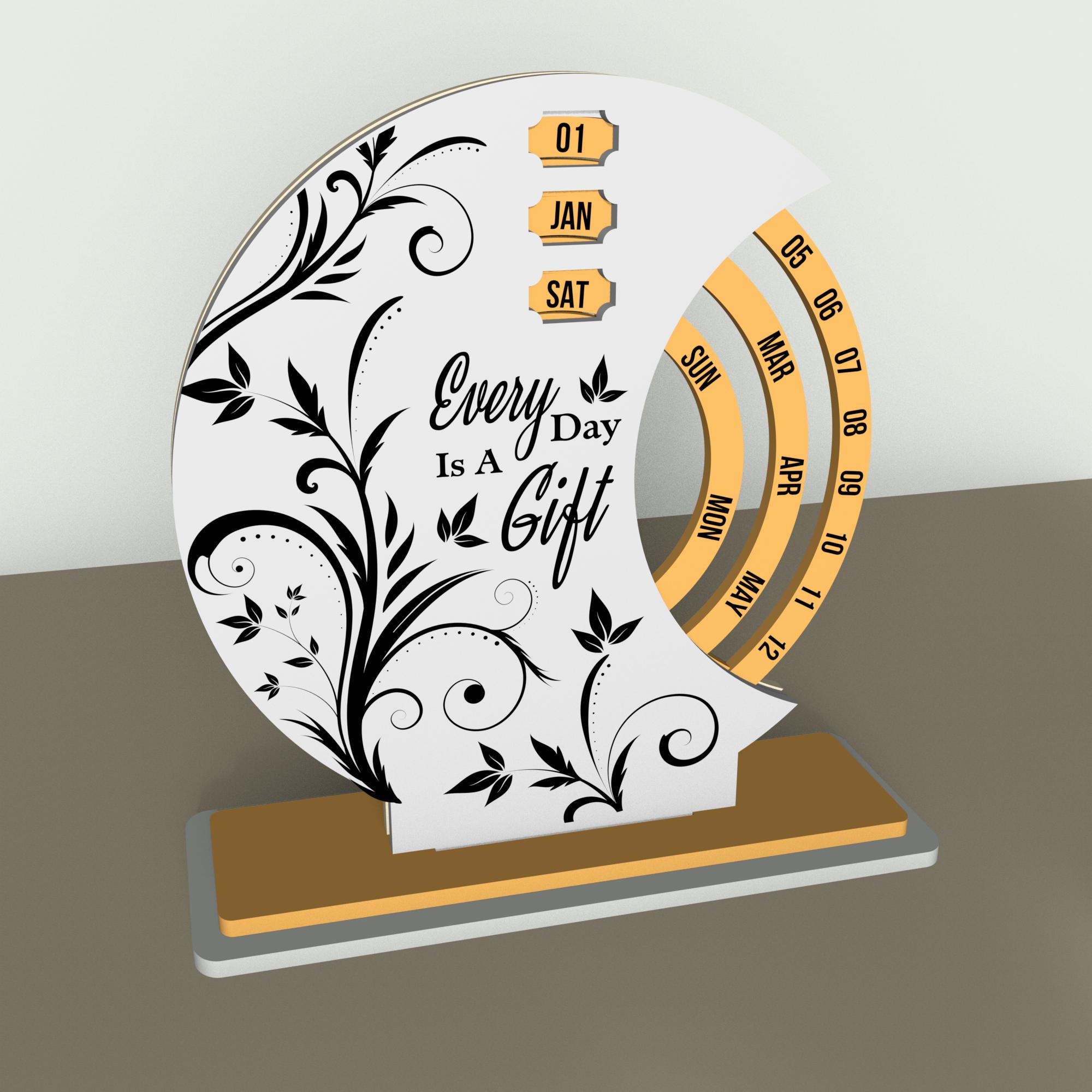 Laser Cut Perpetual Calendar SVG: Floral Engraved Desktop Organizer ...
