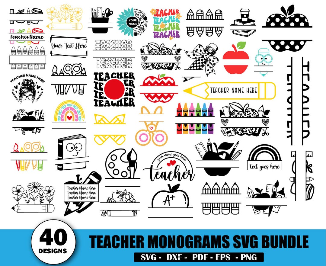 Teacher Monogram SVG Bundle: 40 School Designs (digital Download - Etsy