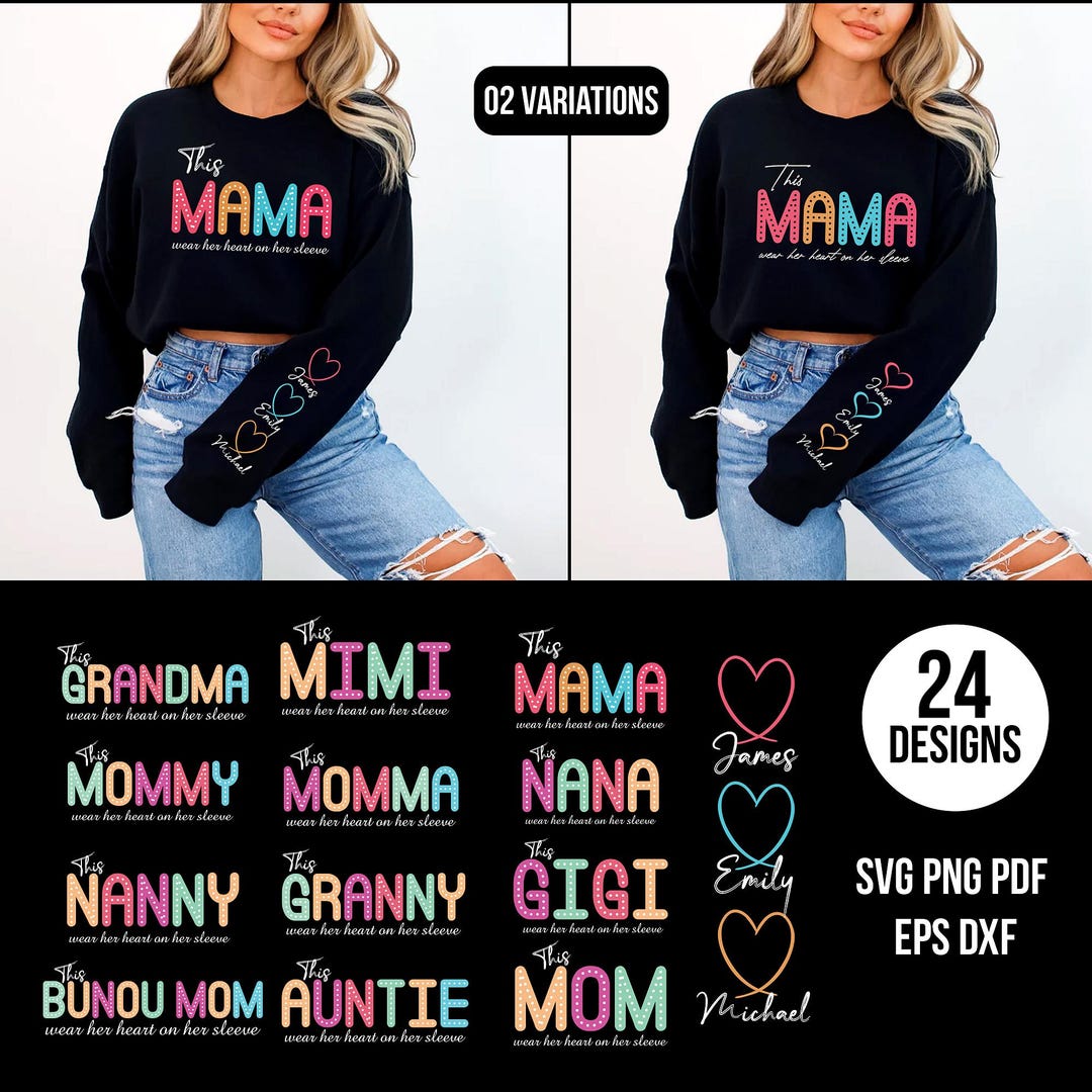Mama Wears Her Heart SVG: This Mama Wears Her Heart on Her Sleeve SVG ...