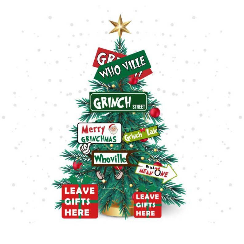 Funny Grinch Sign for Christmas Decorations: Christmas Tree Bundle Kit ...
