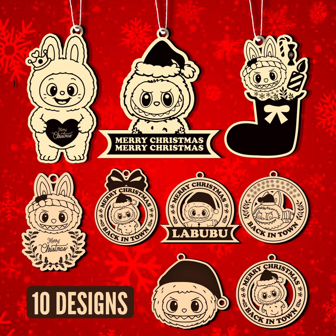 Merry Christmas Labubu Ornament SVG Bundle: Laser Cut Holiday Tree ...
