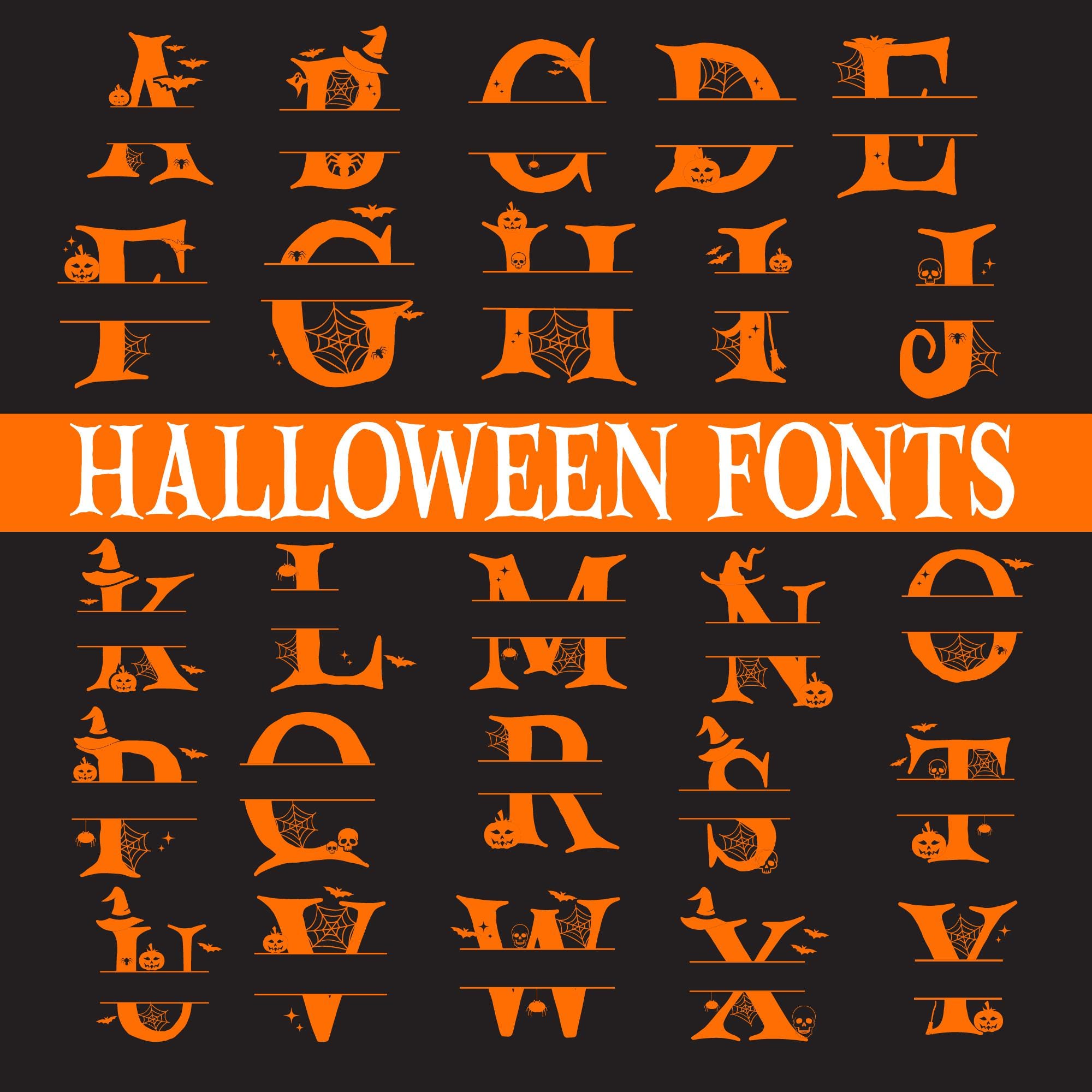 Halloween Split Alphabet SVG: Split Monogram Svg, Halloween Font Svg ...
