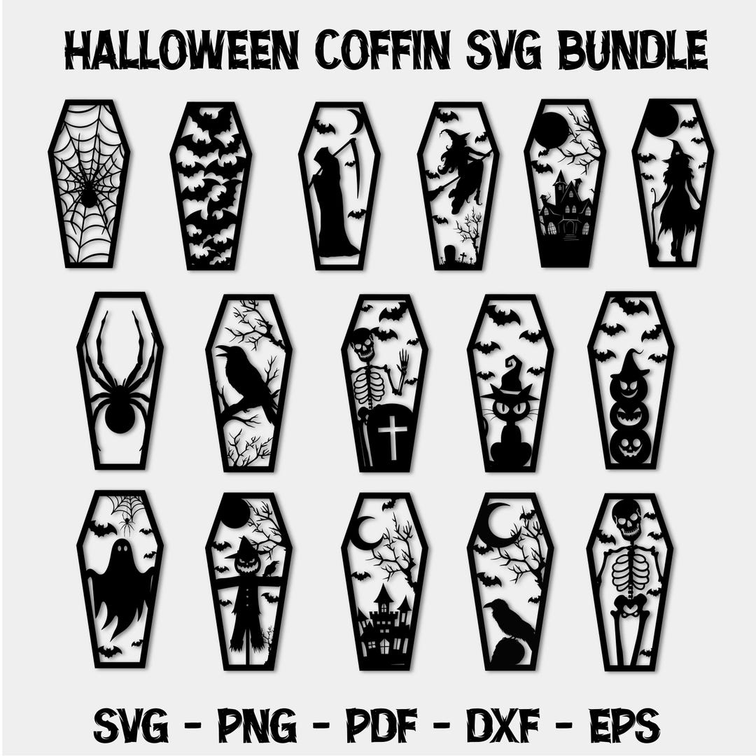 Halloween Coffin SVG Bundle: Laser Cut Files for Spooky Decor (digital ...