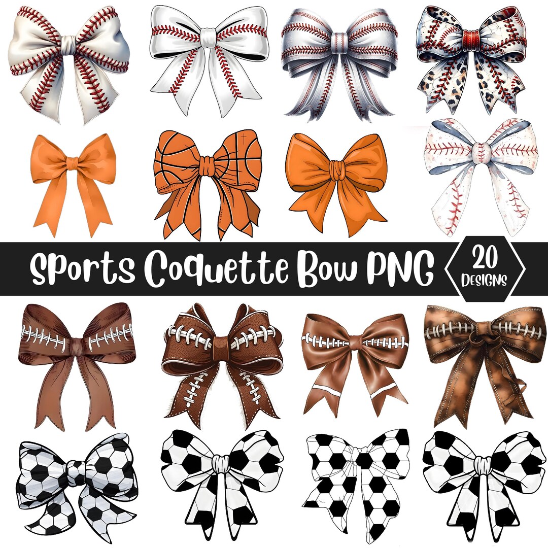 Sports Coquette Bow PNG & SVG Bundle, Football Baseball Basketball ...