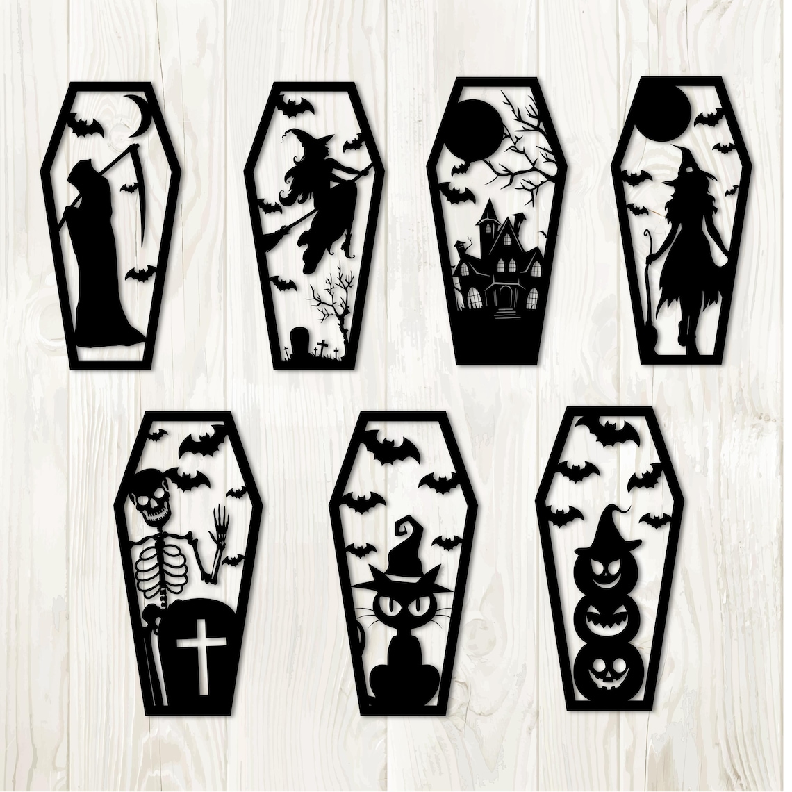 Halloween Coffin SVG Bundle: Laser Cut Files for Spooky Decor (digital ...