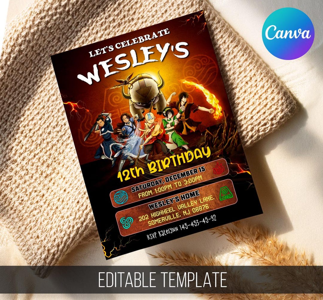 Editable Avatar Invitation Template, Avatar Anime Digital Invitation ...