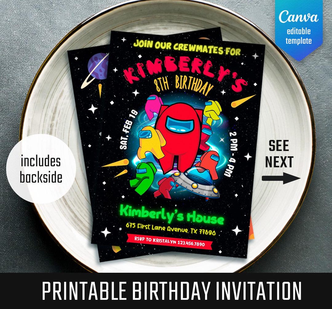 Among Us Birthday Invitation Template, Editable Alien Party (digital ...