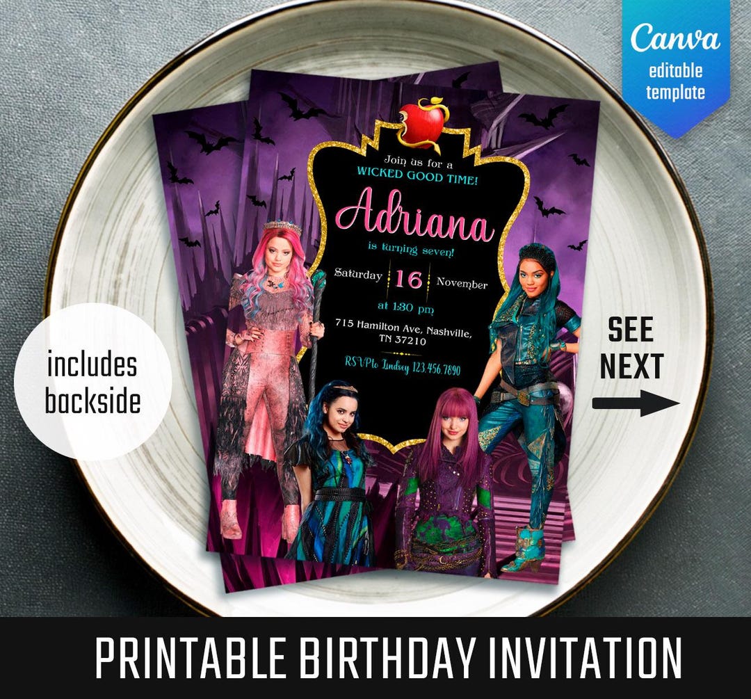 Descendants Birthday Invitation, Editable Digital Template (5x7") - Etsy