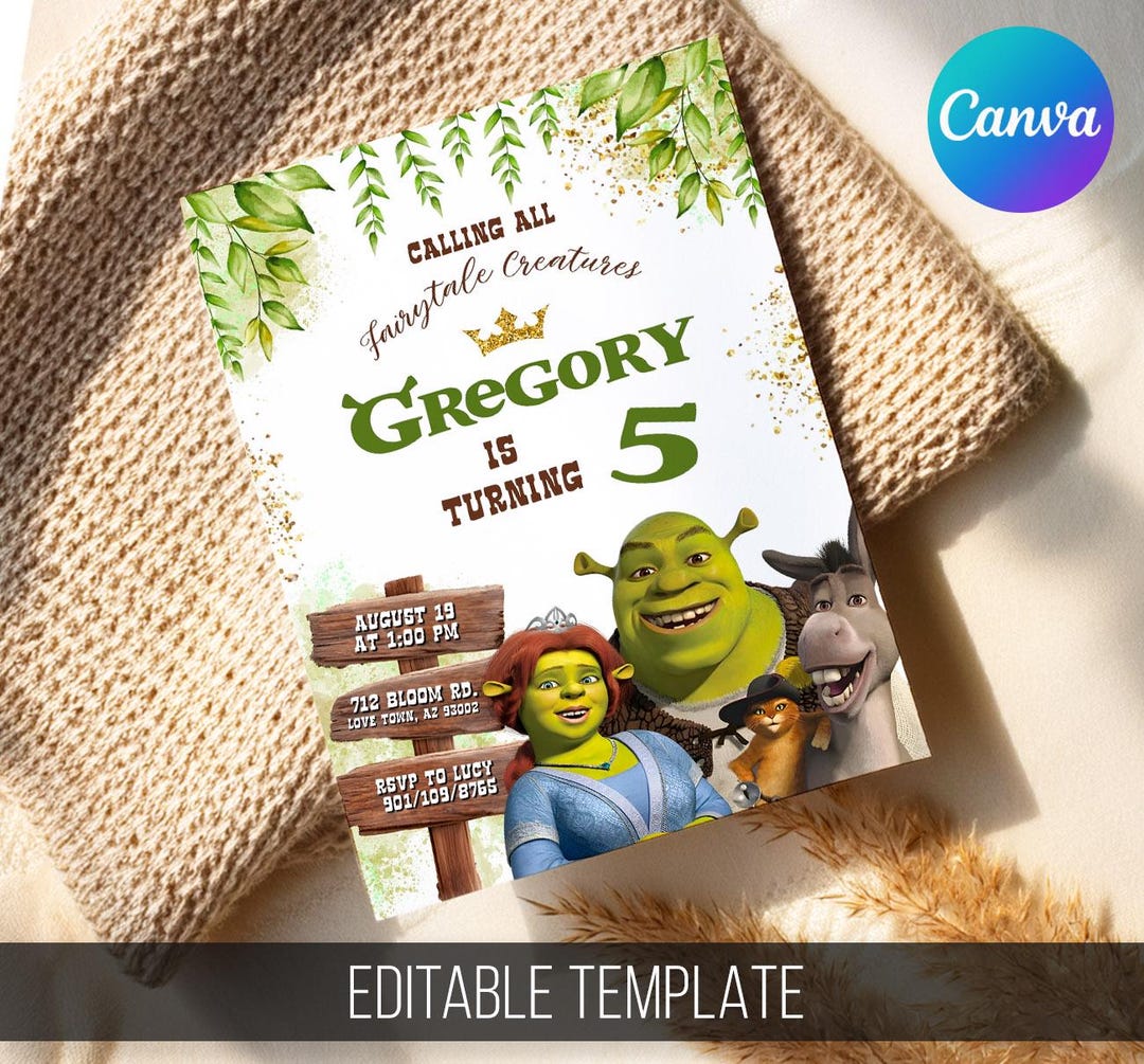 Shrek Birthday Invitation, Editable Fiona Party Invite (5x7", Digital ...