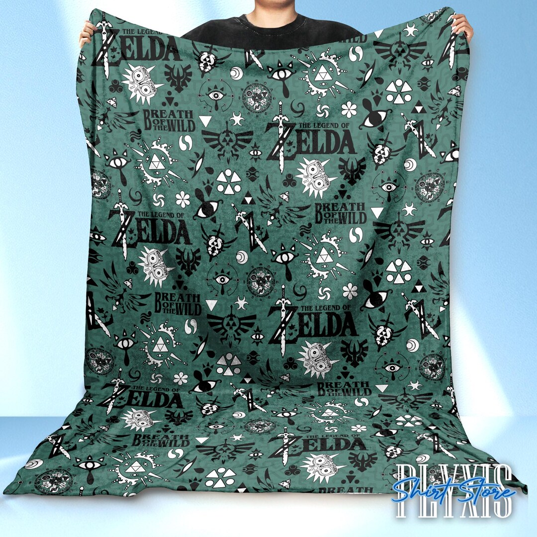 Zelda Equipment Blanket - Hyrule Map Throw - Master Sword Hylian Shield ...