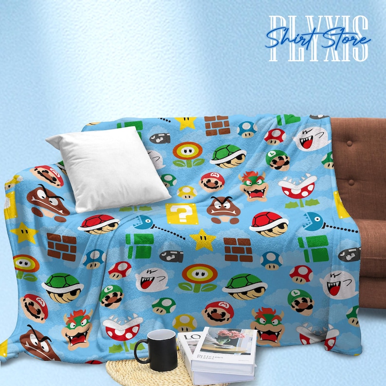Mario Chibi Fleece Blanket Gamer Fleece Throw - Plush Video Game ...