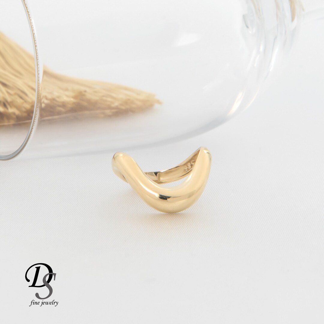 Gold Wavy Ring, Solid Gold 14k Curve Ring, Asymmetrical Engagement ...