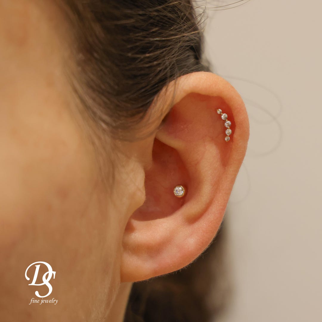 14k Solid Gold CZ Cluster Helix Earring: 16g Cartilage Piercing - Etsy