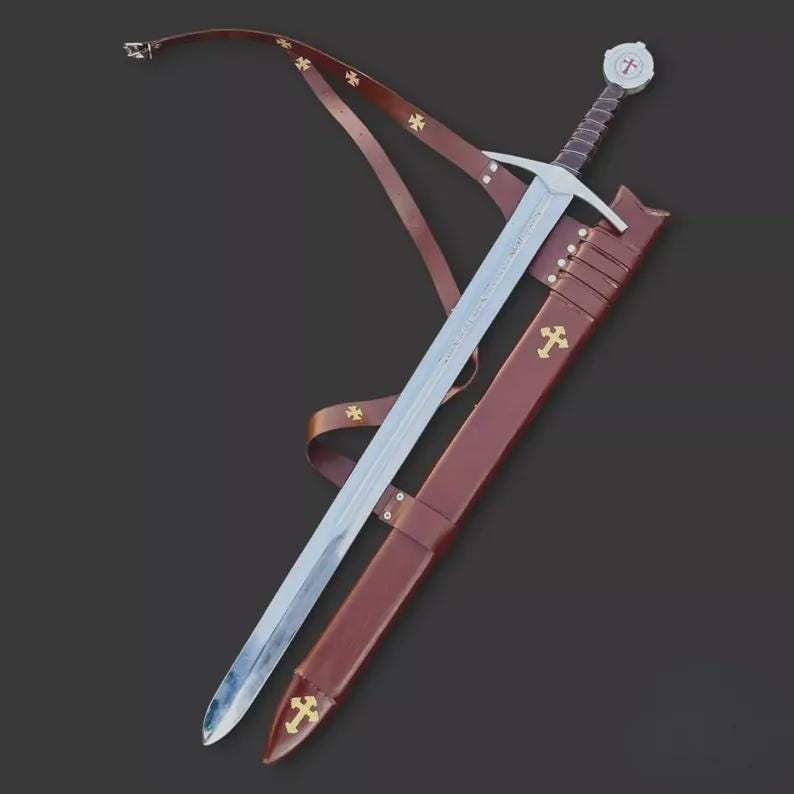 Handmade Knights Templar Sword: High Carbon Steel Replica With Leather ...