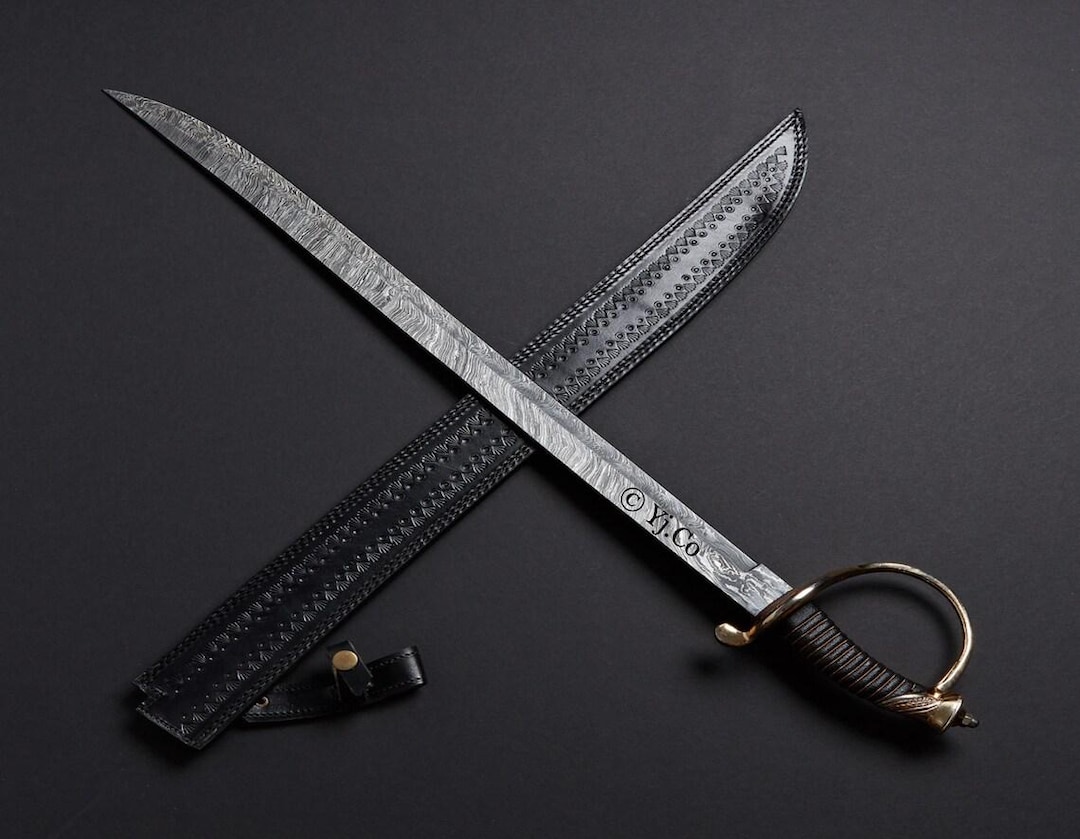Hand Forged Damascus Steel Viking Sword: 32-inch Full Tang Cutlass With ...