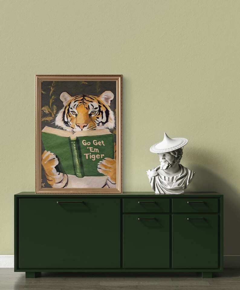 Motivational Tiger Reading Print: Humorous Bookworm Wall Art for ...