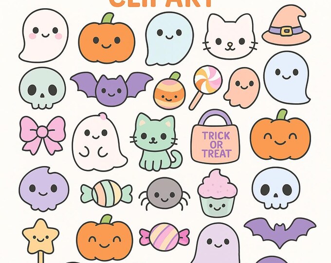 Kawaii Halloween Cute Pastel Candy Clipart Bundle Happy Halloween ...
