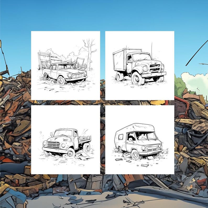 Wrecked Coloring Book – 56 Detailed Scenes to Color | Old Vehicles ...