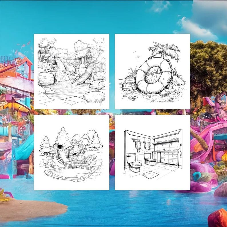 Aquapark Coloring Book – 45 Fun Water Slide & Pool Adventure Scenes to ...