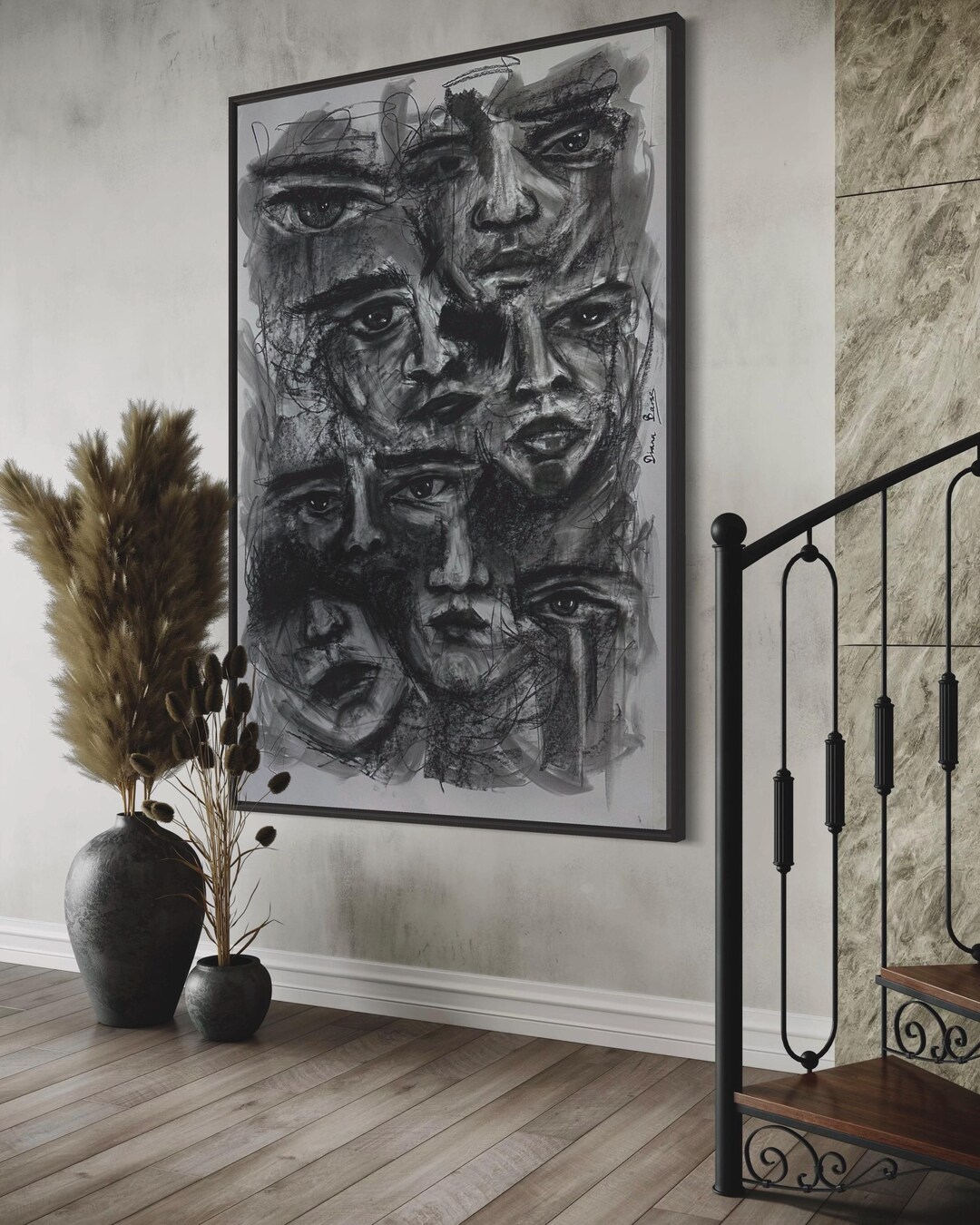 Large the Only Original Handmade Unique Charcoal on Paper, Abstract ...