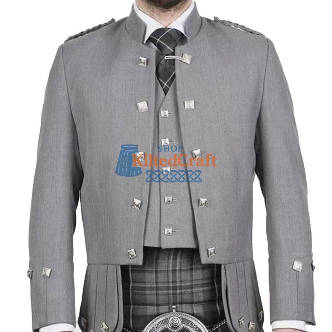 Grey Sheriffmuir Doublet Scottish Kilt Jacket Waistcoat Men's Wedding ...