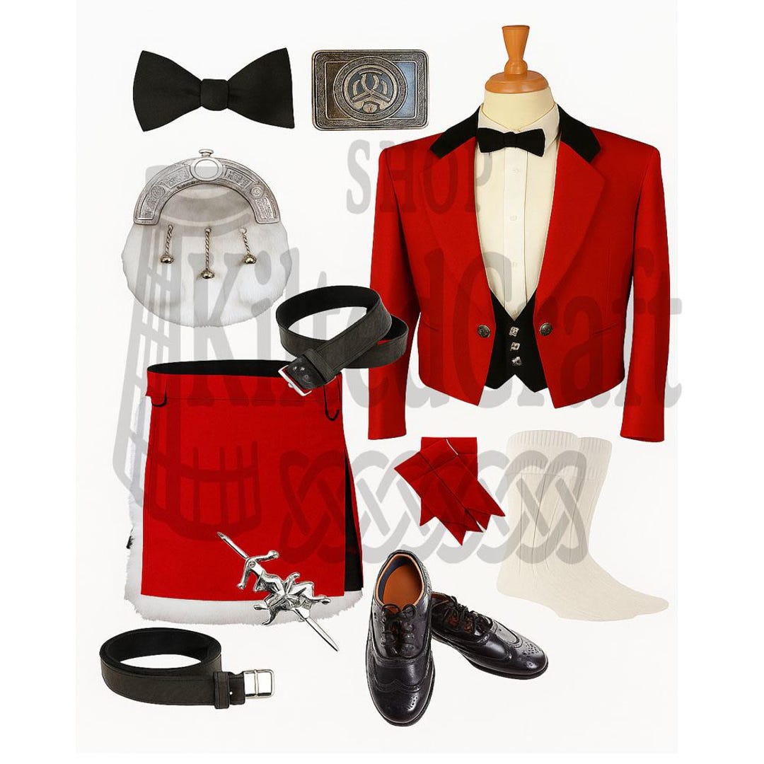 Santa Claus Scottish Kilt Outfit: Vintage Christmas Costume 10-piece ...