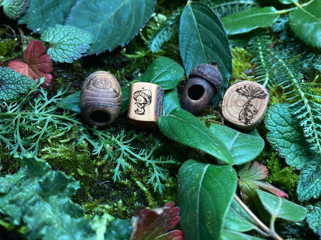 Black Acorn - Set of 4 Beads- Baby Mushroom- Frog- Flower- Dread Beads ...