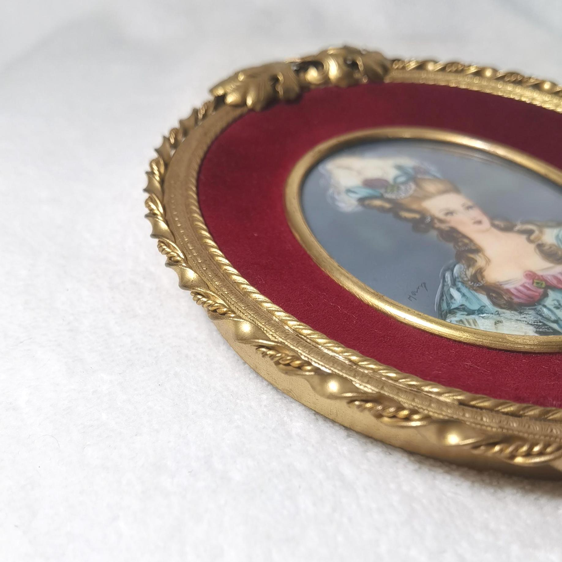 Vintage French Oval Portrait Print | Rococo-style Noble Lady in Gilt ...