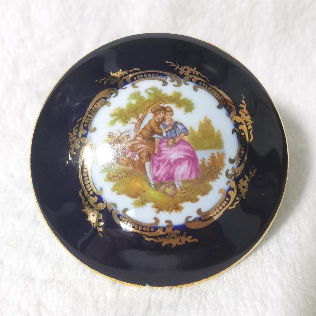 Limoges Castel France Trinket Box – Romantic Scene, Cobalt Blue With ...