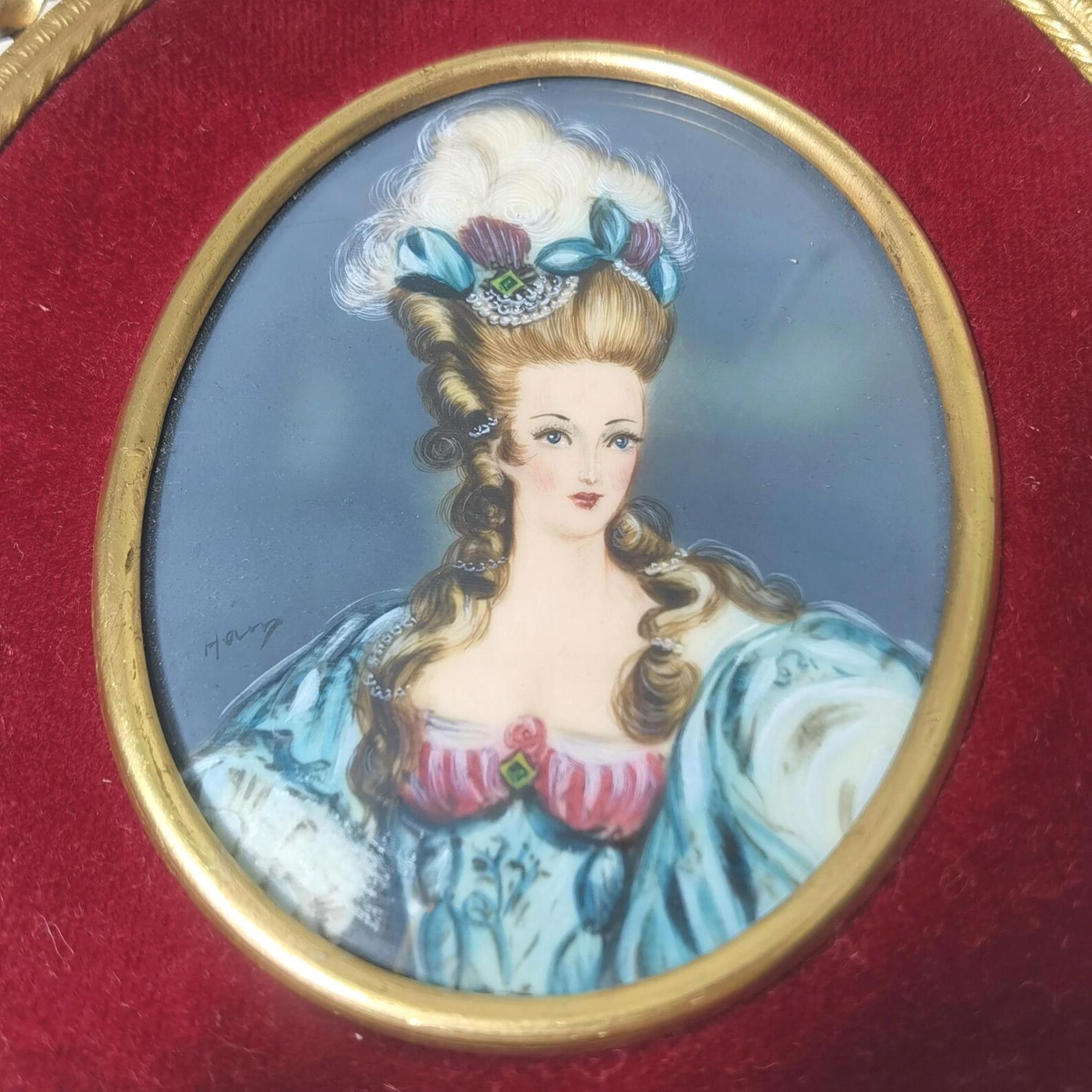 Vintage French Oval Portrait Print | Rococo-style Noble Lady in Gilt ...