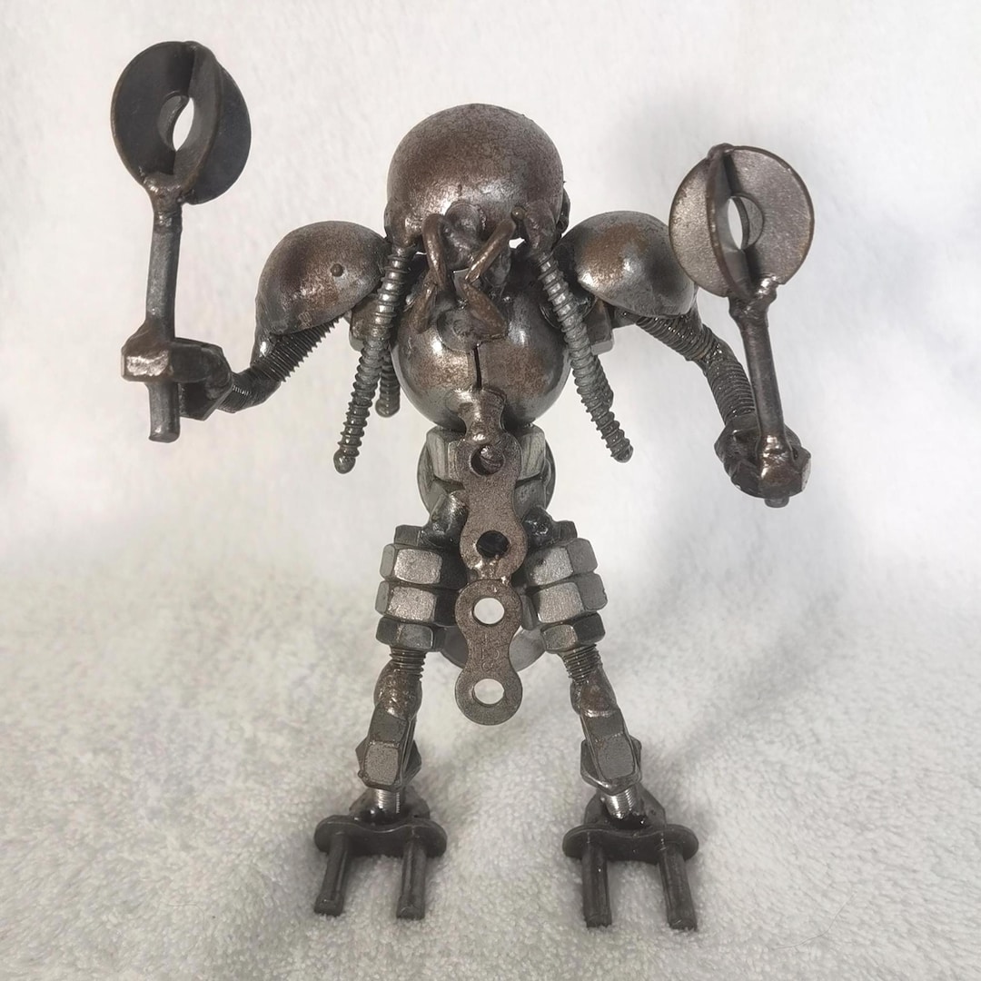 Scrap Metal Steampunk Robot Figurine - Predator-inspired Industrial ...