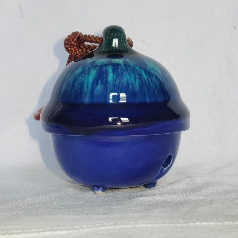 Large Japanese Ceramic Suzu Bell: Deep Blue Glazed Dorei, Folk Art ...