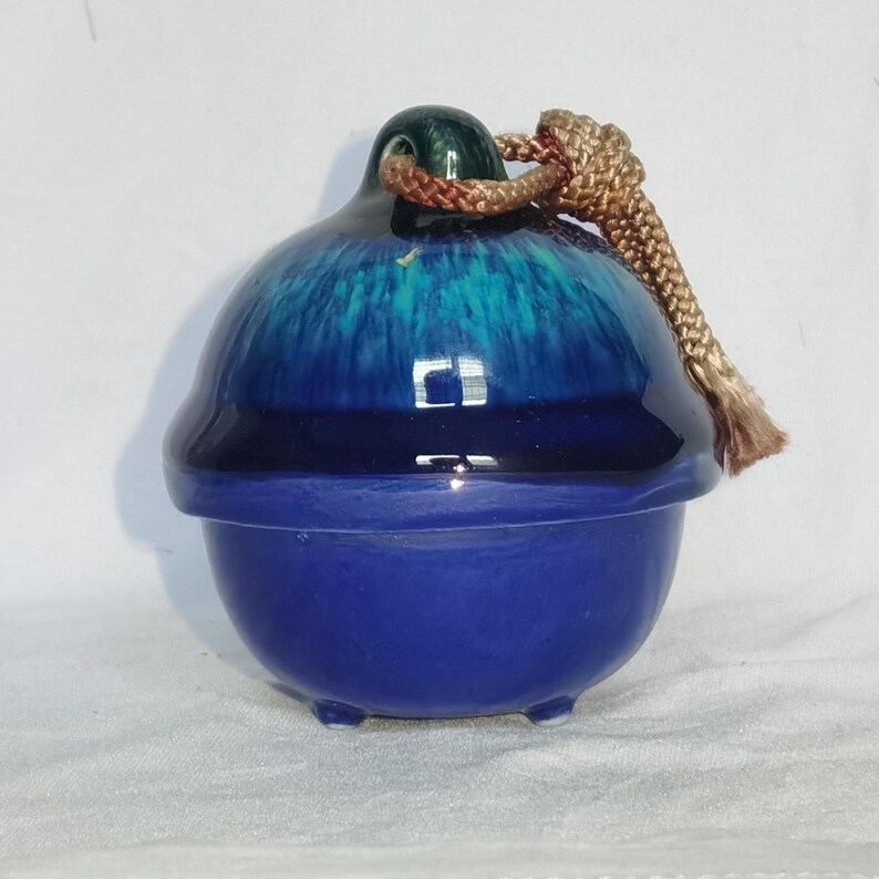 Large Japanese Ceramic Suzu Bell: Deep Blue Glazed Dorei, Folk Art ...