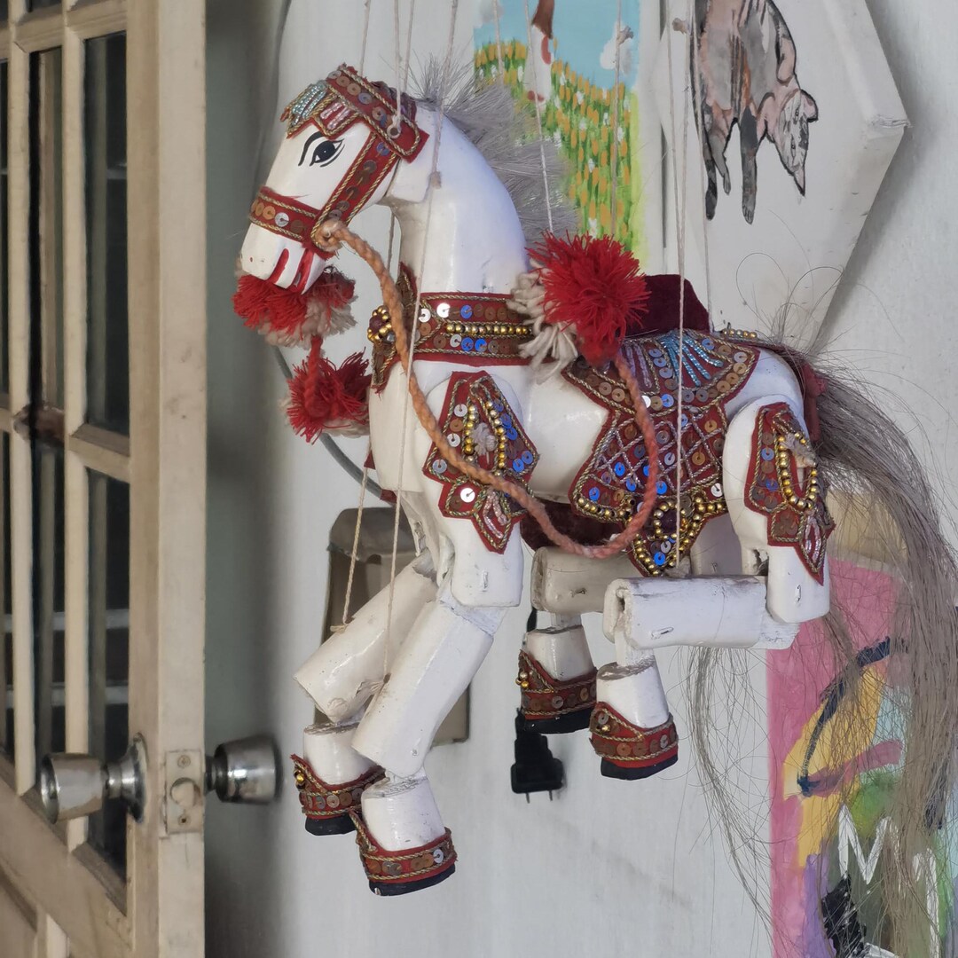 Vintage Burmese Horse Puppet – Handcrafted Wooden Marionette With ...