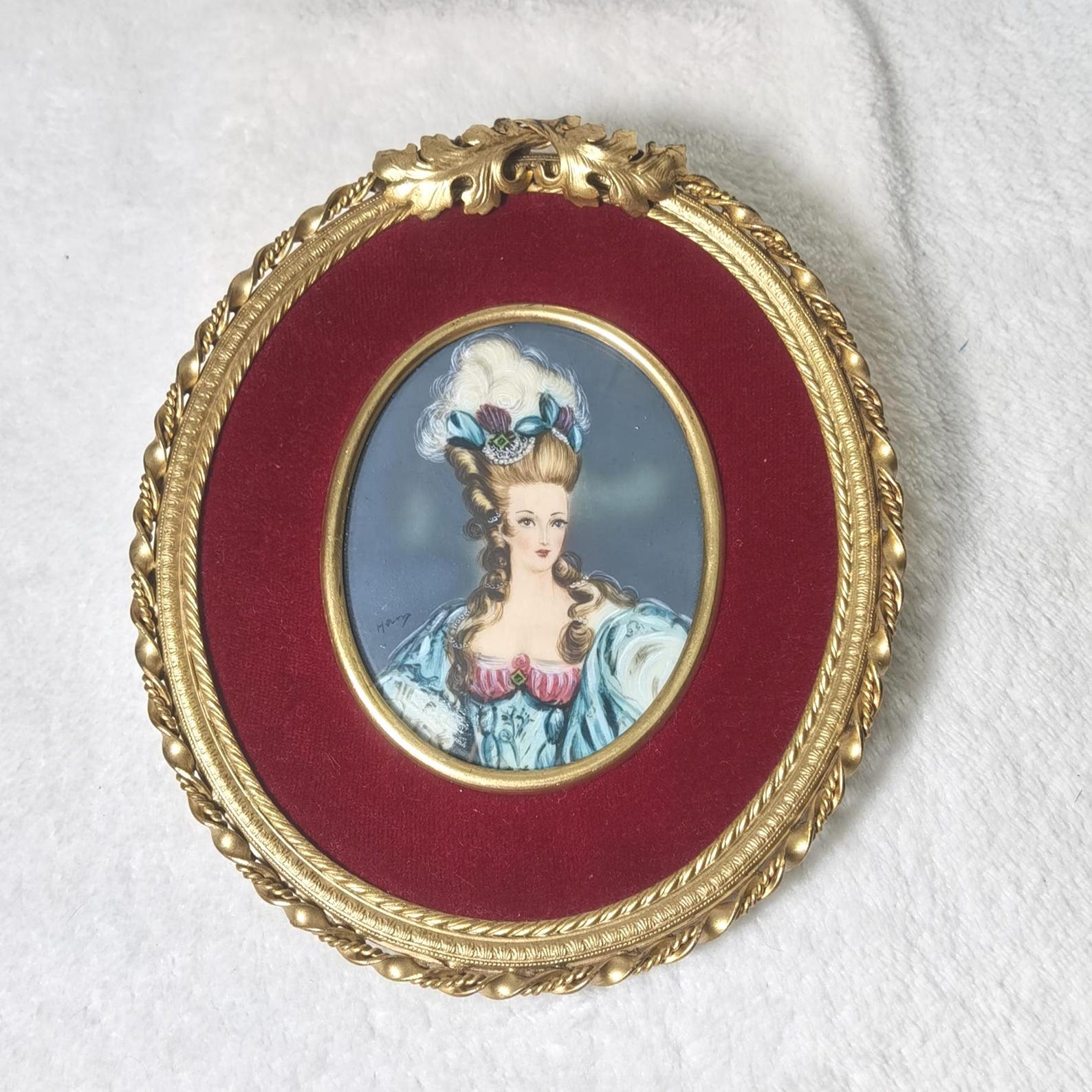 Vintage French Oval Portrait Print | Rococo-style Noble Lady in Gilt ...