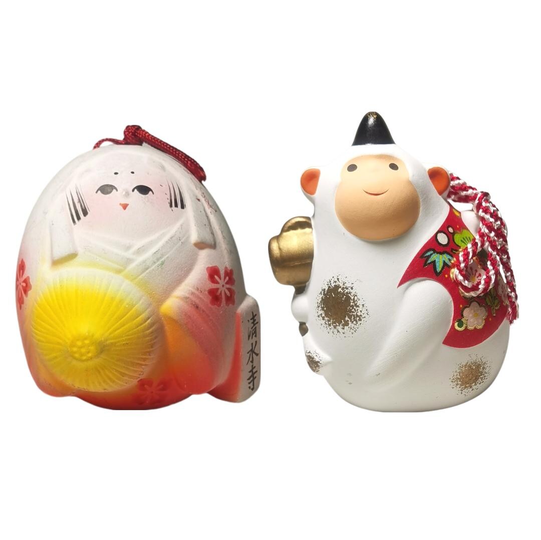 Vintage Japanese Dorei Bell Set: Geisha & Lucky Monkey Ceramic ...
