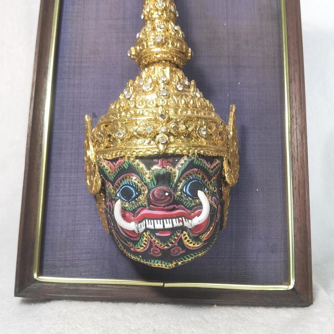 Thai Khon Mask Wall Art – Hanuman or Demon Character Head in Ornate ...