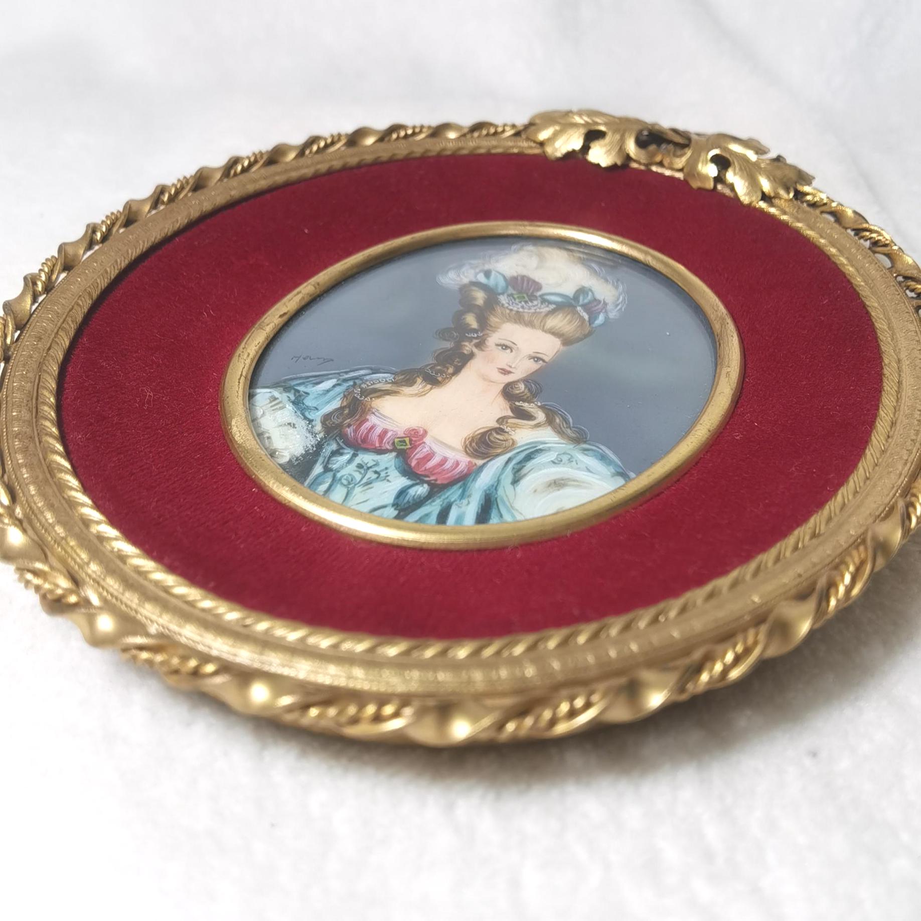Vintage French Oval Portrait Print | Rococo-style Noble Lady in Gilt ...