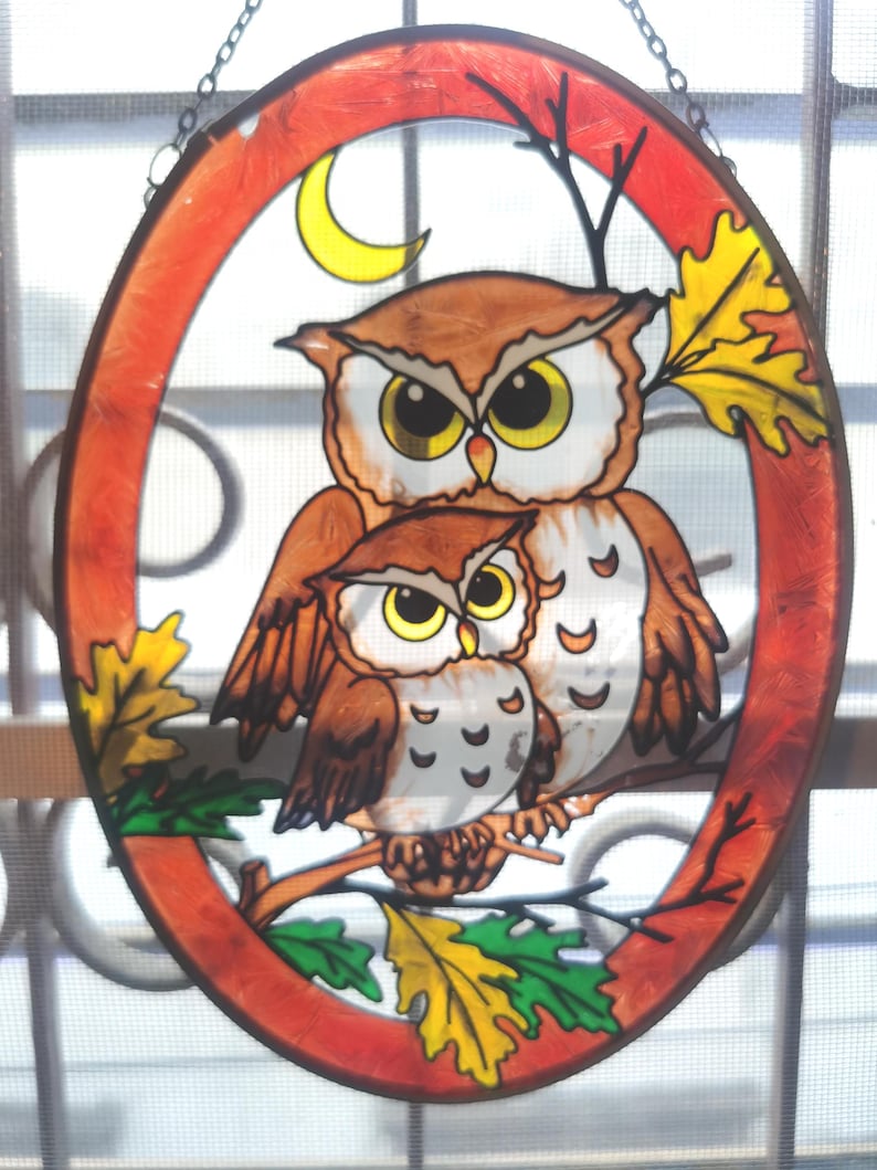 Handmade Stained Glass Owl Suncatcher: Autumn Window Decor (22.5x15.5 ...