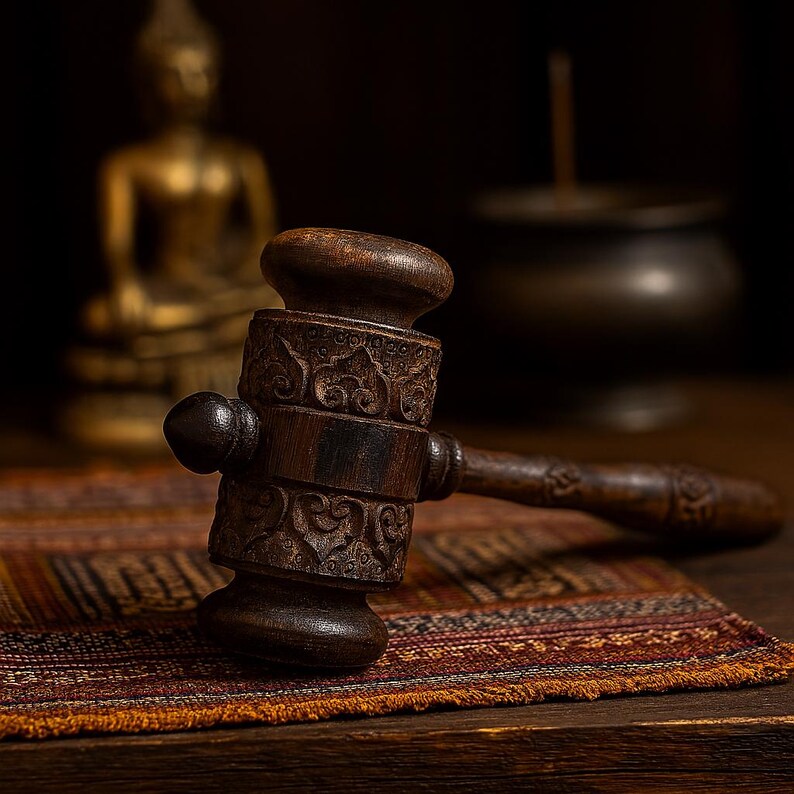 Hand-carved Wooden Ritual Gavel – Vintage Thai Ceremony Tool – Tribal ...