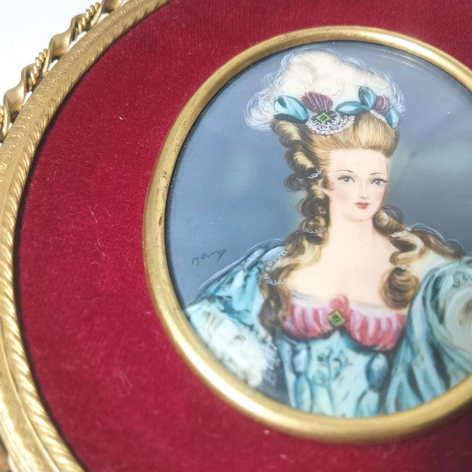 Vintage French Oval Portrait Print | Rococo-style Noble Lady in Gilt ...