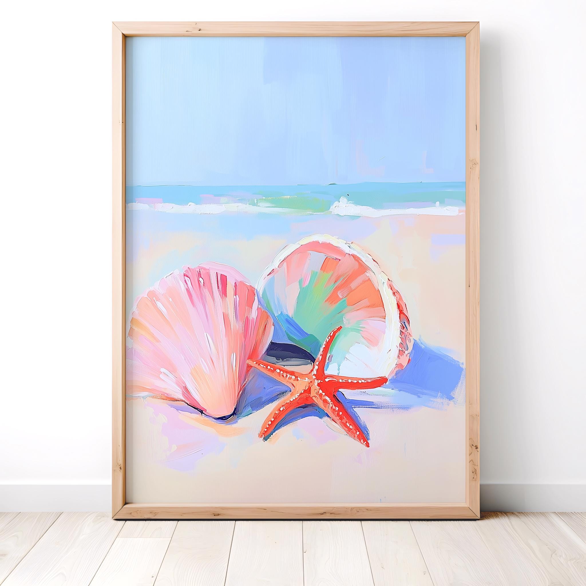 Seashell Starfish Beach Print: Coastal Landscape Wall Art (digital ...