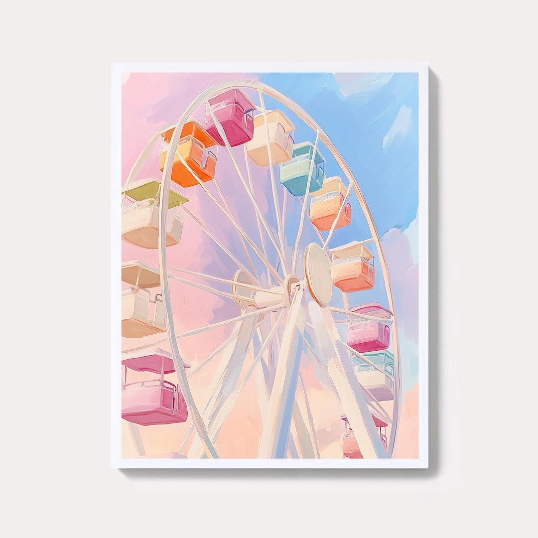 Colorful Rainbow Ferris Wheel Painting | Pastel Boardwalk Carnival Wall ...