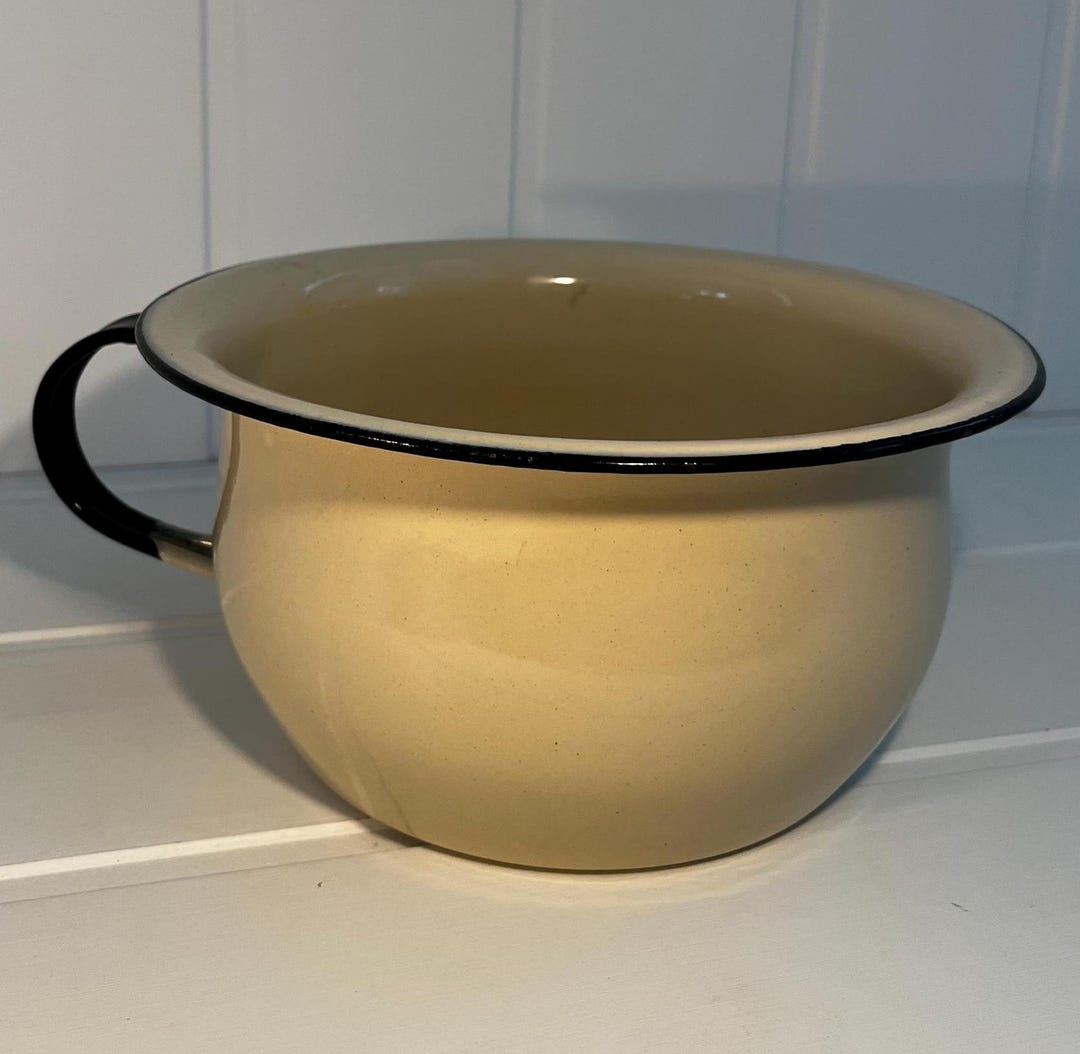 Vintage Norwegian Enamel Chamber Pot - Authentic Cream & Black Farm ...